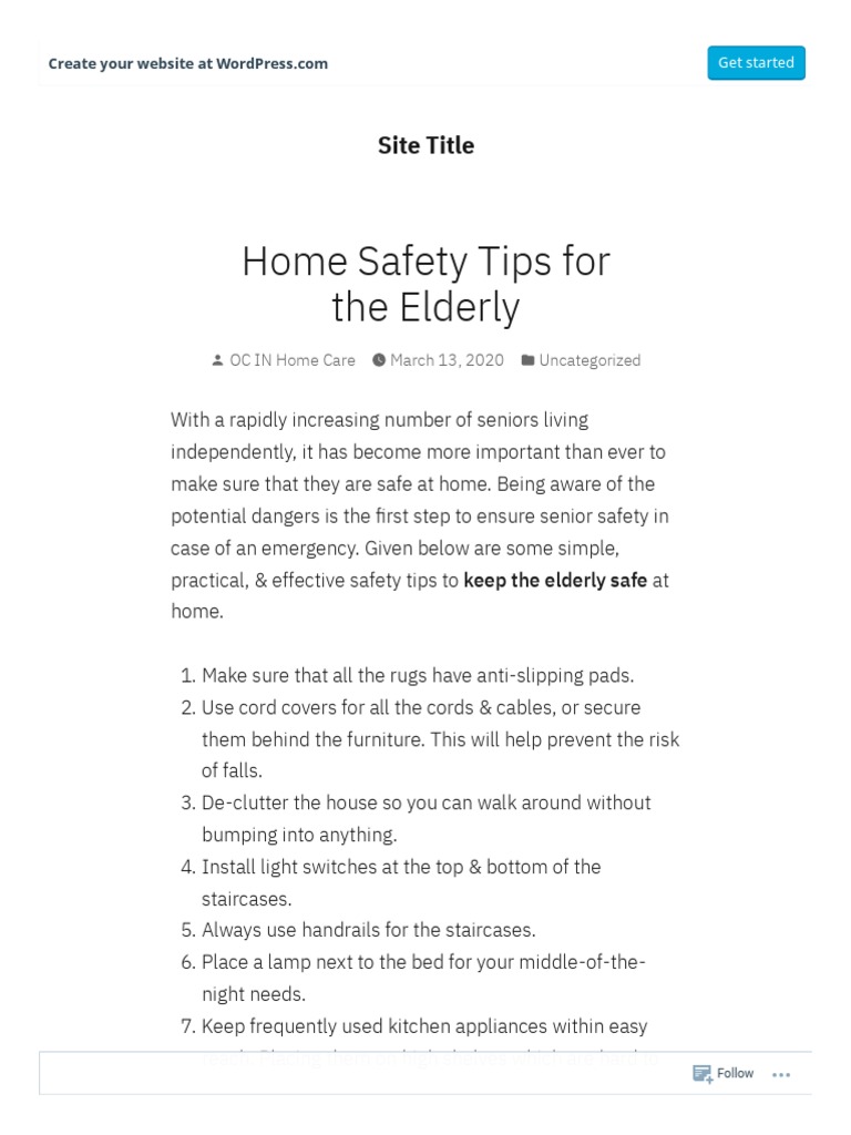 Home Safety Tips For The Elderly | PDF