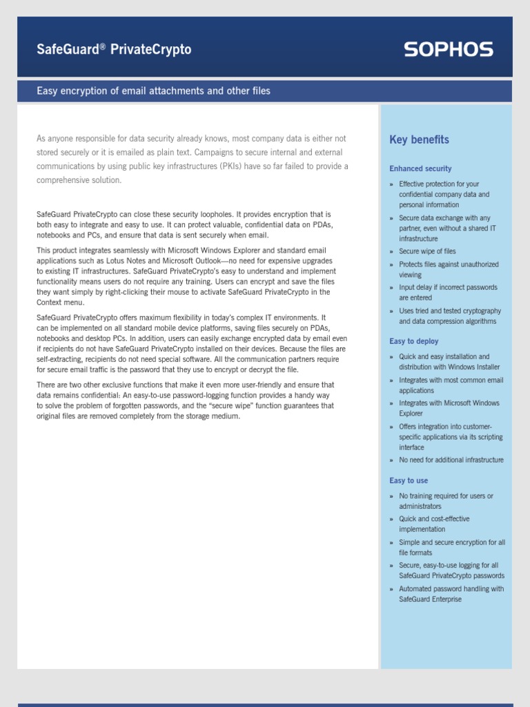 Sophos Encryption Datasheet | PDF | Cryptography | Microsoft Windows