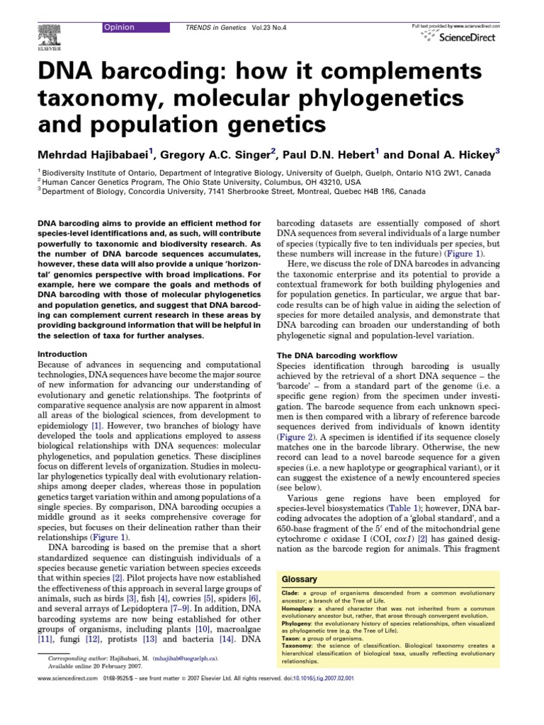 DNA Barcoding | PDF | Phylogenetic Tree | Molecular Phylogenetics