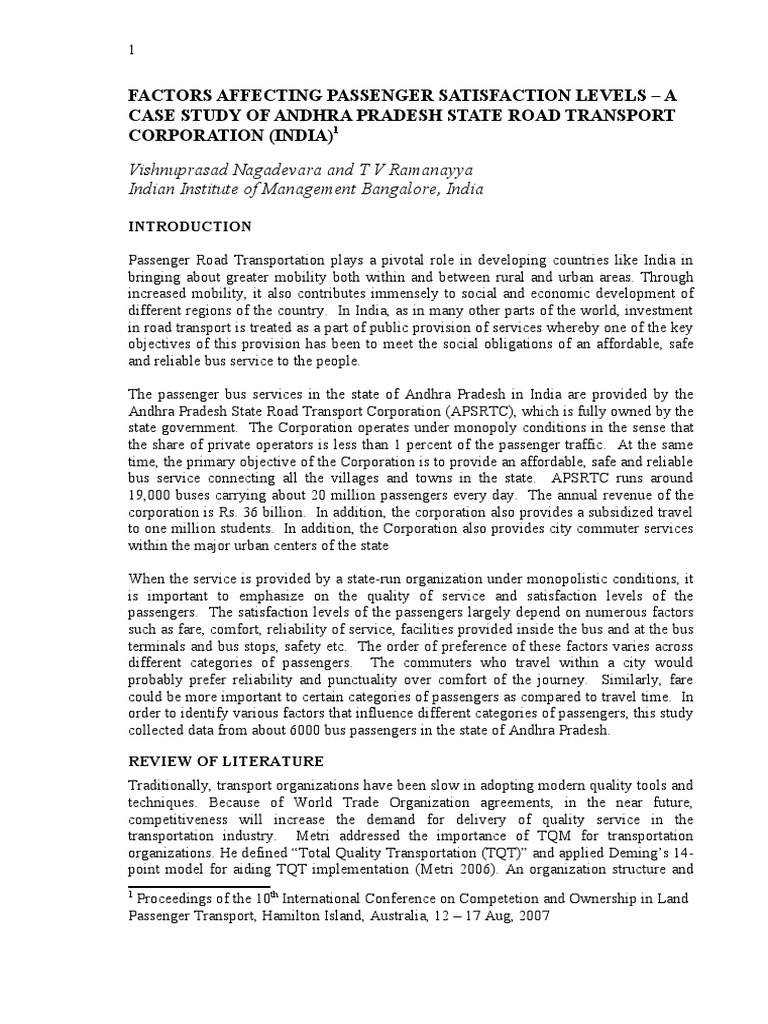 APSRTC Passenger Satisfaction Factors | PDF | Reliability Engineering ...
