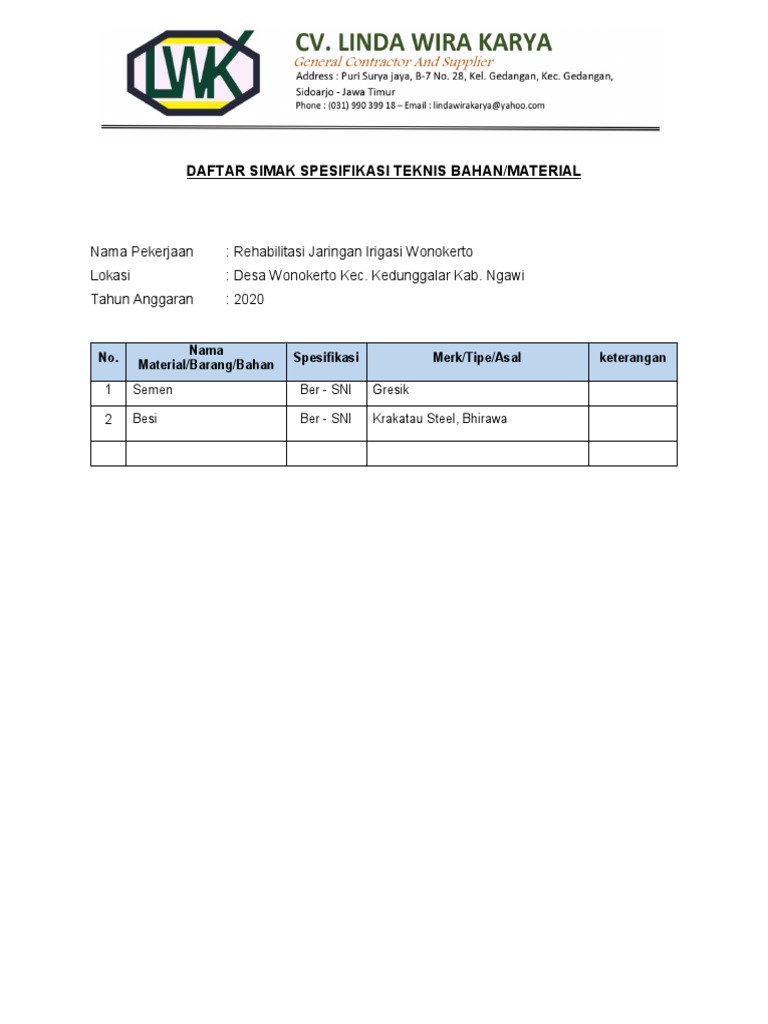 Daftar Simak Bahan | PDF