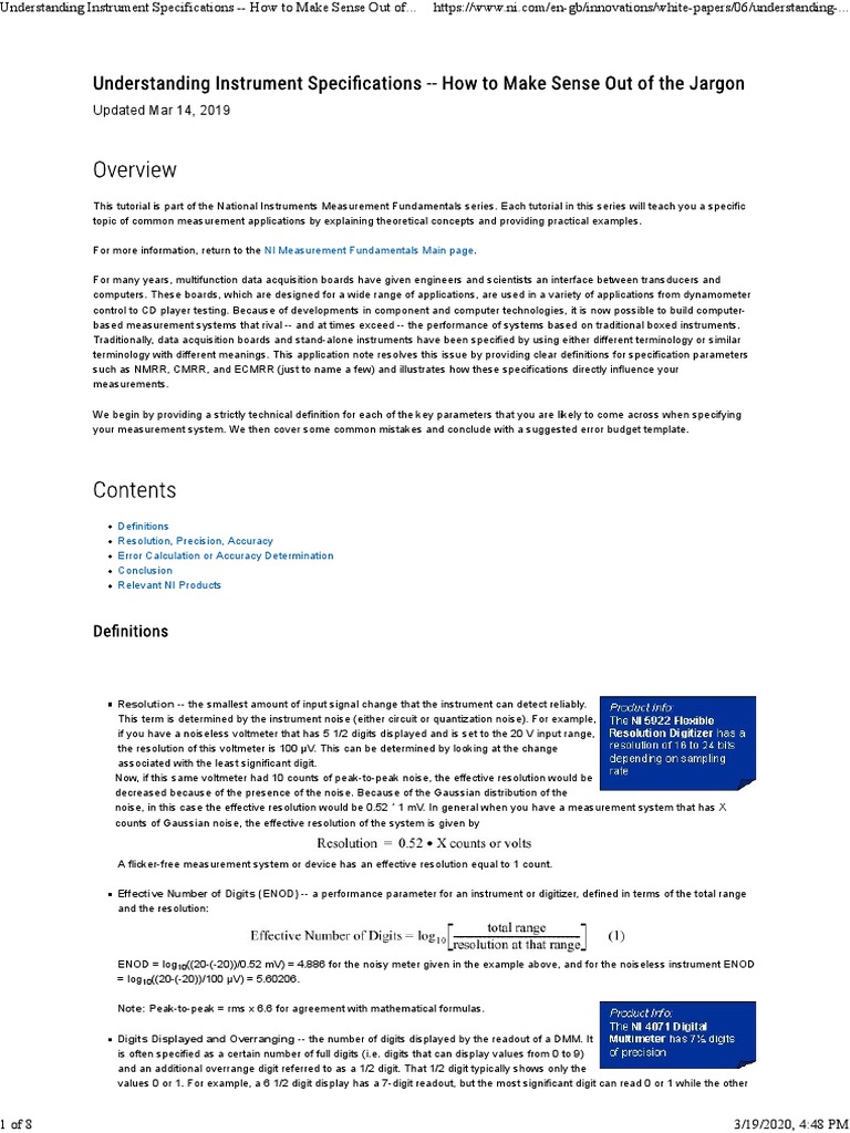 Understanding Instrument Specifications - How To Make Sense Out of The ...