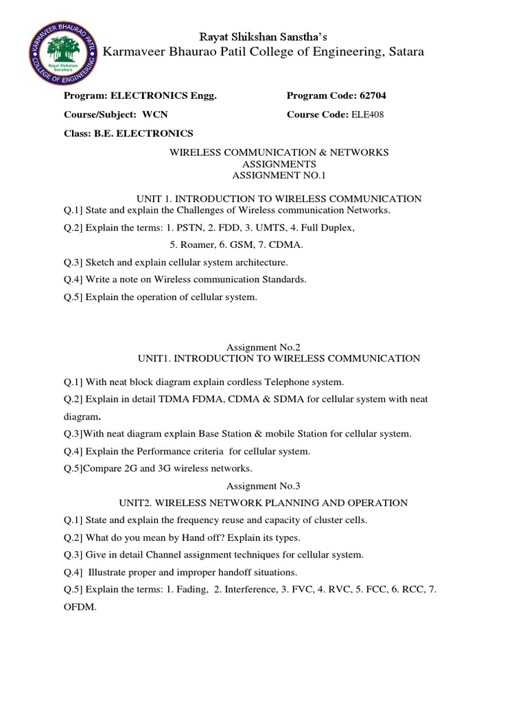 WCN Assignments | PDF | Cellular Network | Gsm