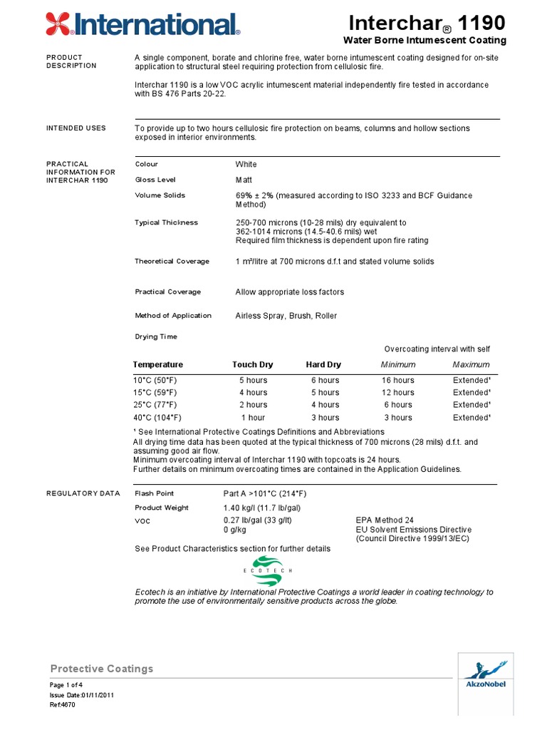 Interchar 1190 (2 Hour) Datasheet | PDF | Paint | Volatile Organic Compound