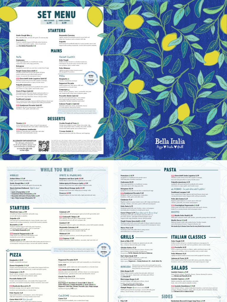 Bella Italia Menu Ss PDF | PDF | Pasta | Hamburgers