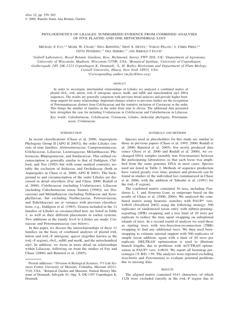 Phylogenetics of Liliales Families | PDF | Plants | Taxa