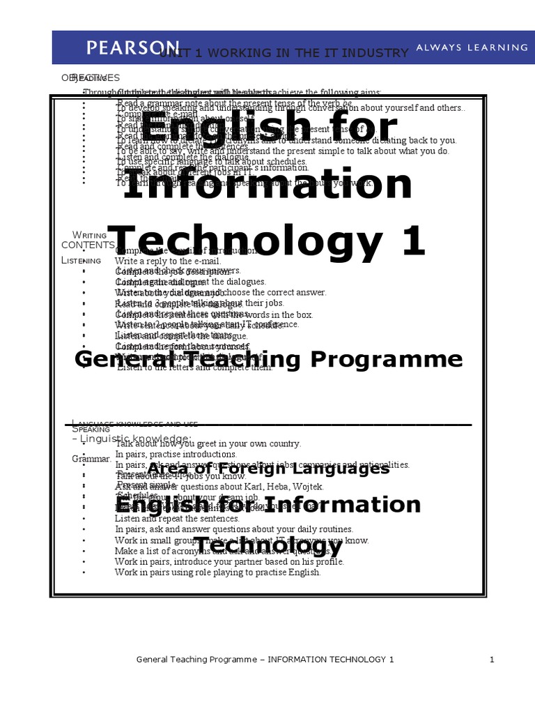 English For Information Technology Level 1 | PDF | Vocabulary | Question