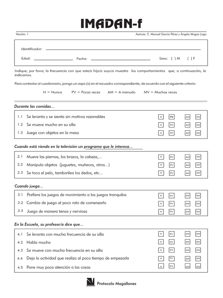 Inventario Magallanes de DA (Familia) IMADAN-F | PDF