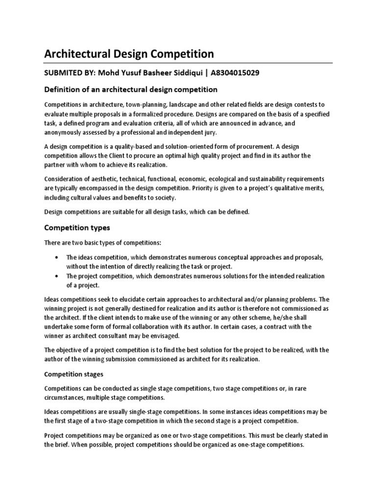 Architectural Design Competition | PDF | Competition | Architect