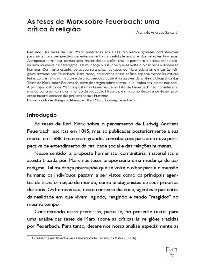 As teses de Marx sobre Feuerbach: uma crítica à religião | PDF | Karl ...