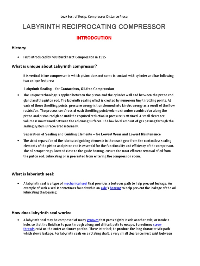 Labyrinth Compressor | PDF | Gases | Mechanical Engineering
