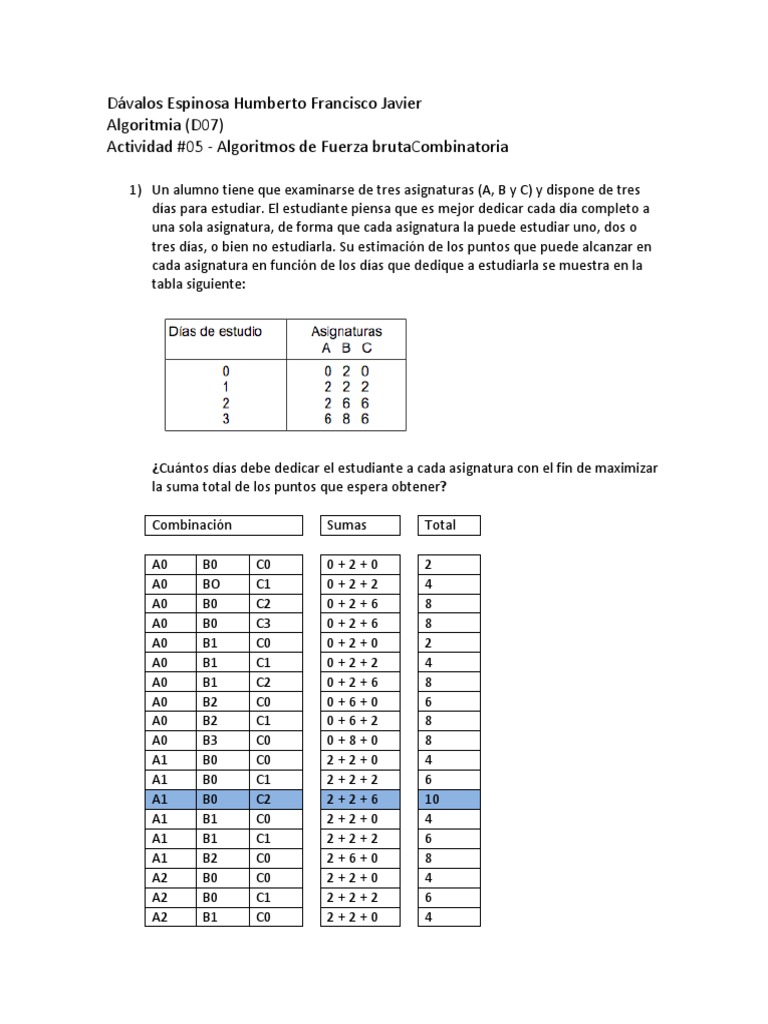 Actividad 05 - Algoritmos de Fuerza BrutaCombinatoria | PDF | Métodos y ...