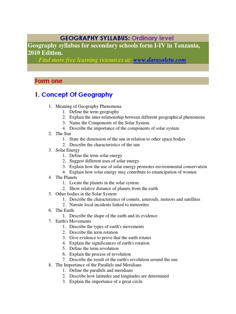 Geography Syllabus For Tanzanian Secondary Schools | PDF | Mining ...