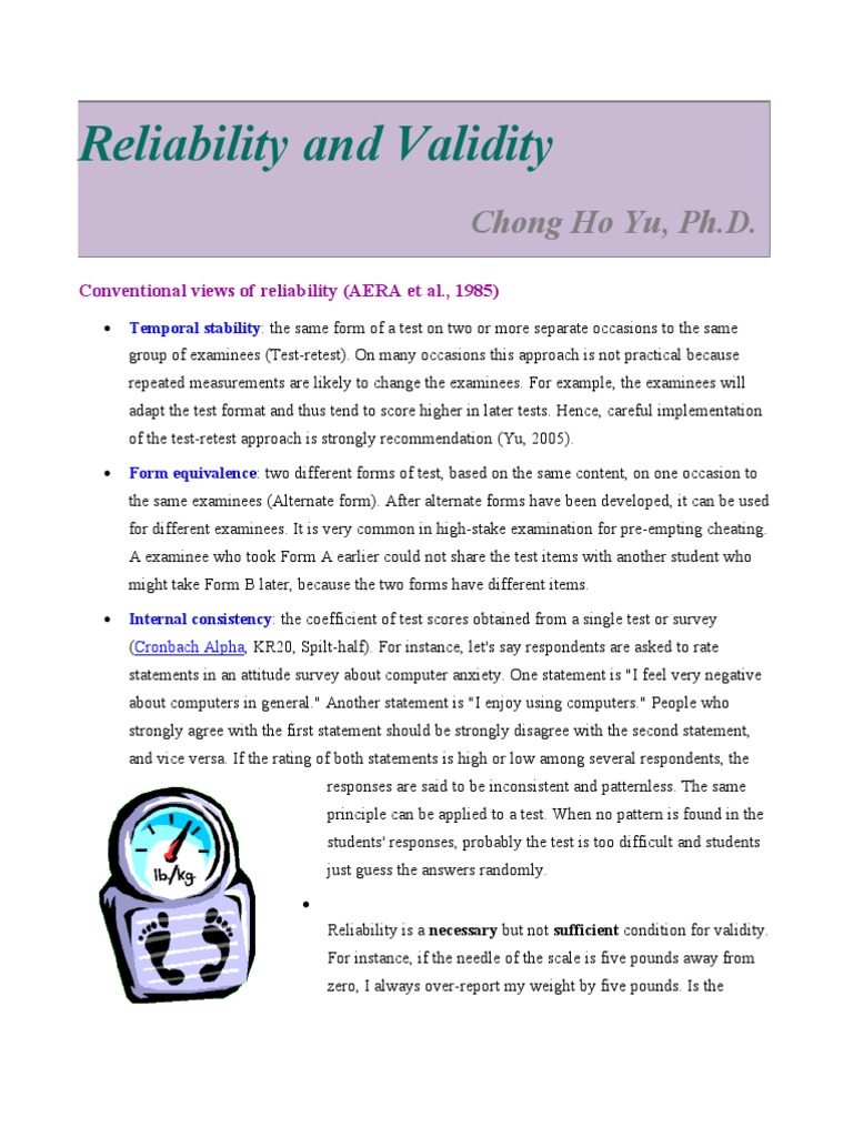 Reliability And Validity Validity Statistics Test Assessment