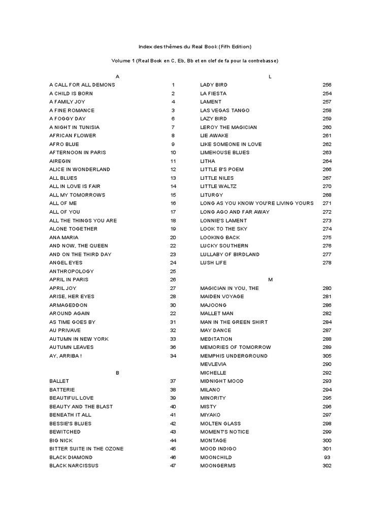 Real Book Index: Fifth Edition | PDF | American Styles Of Music | Jazz ...