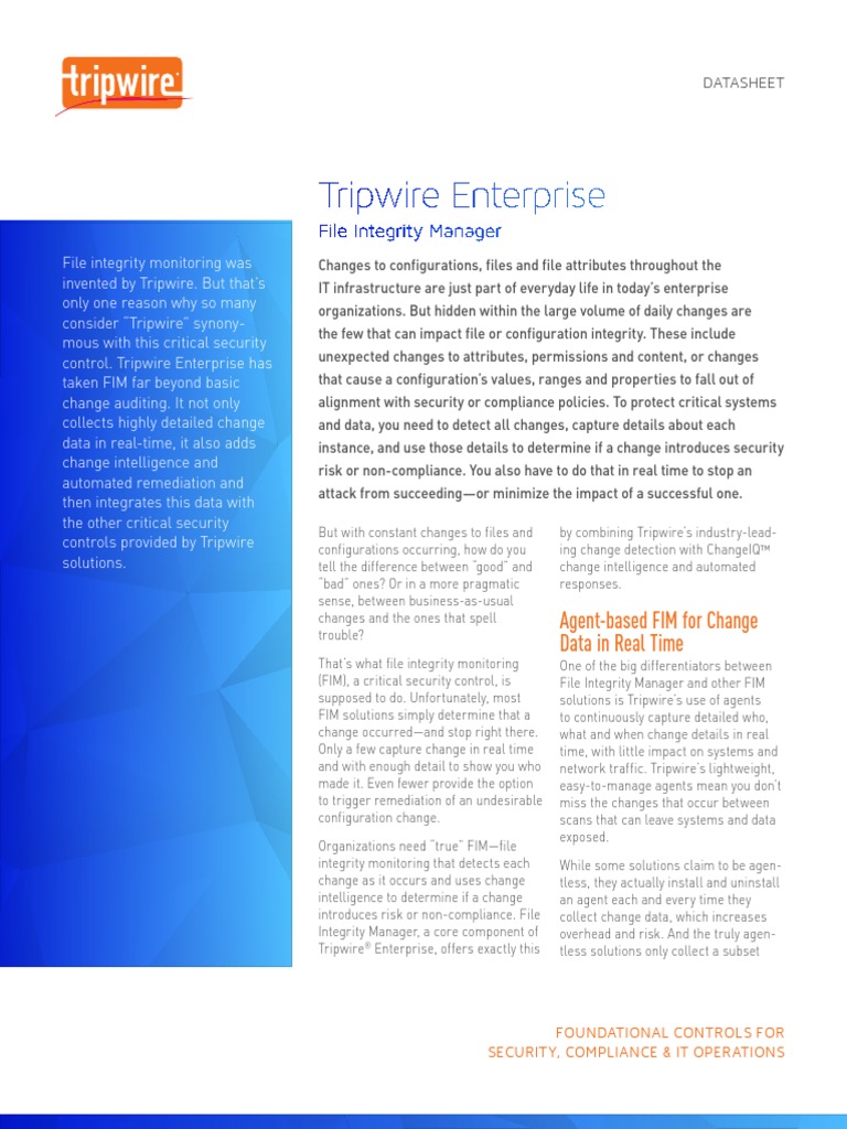 Tripwire Enterprise File Integrity Manager Datasheet PDF | PDF ...