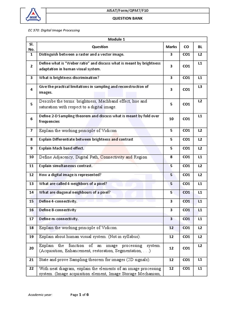 DIP Question Bank | PDF | Data Compression | Image Segmentation