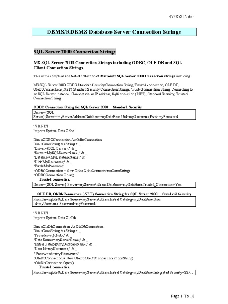 Dbmsrdbms Database Server Connection Strings Pdf Microsoft Access Microsoft Sql Server 5644