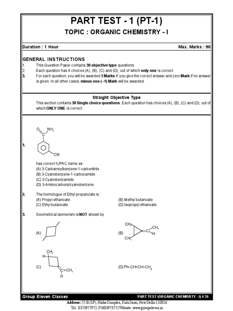 Organic Chemistry Part Test 1 Guide | PDF | Organic Chemistry | Chemistry