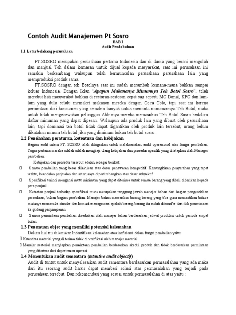Contoh Audit Manajemen PT Sosro | PDF