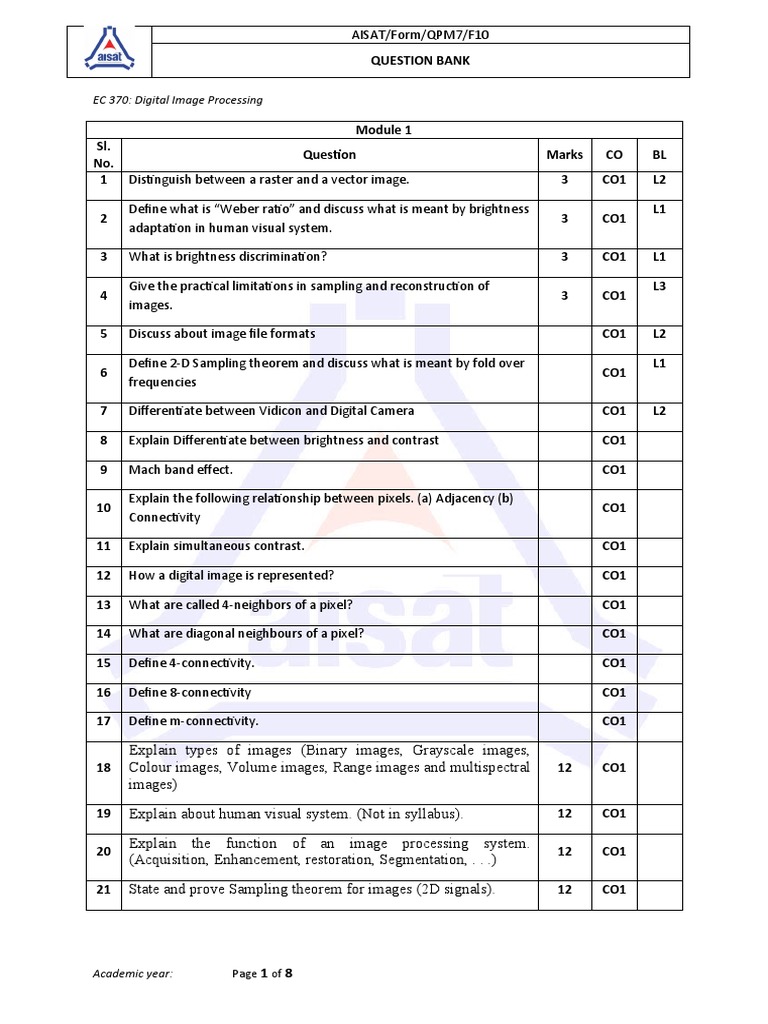 QPM 7 Question Bank | PDF | Data Compression | Image Segmentation