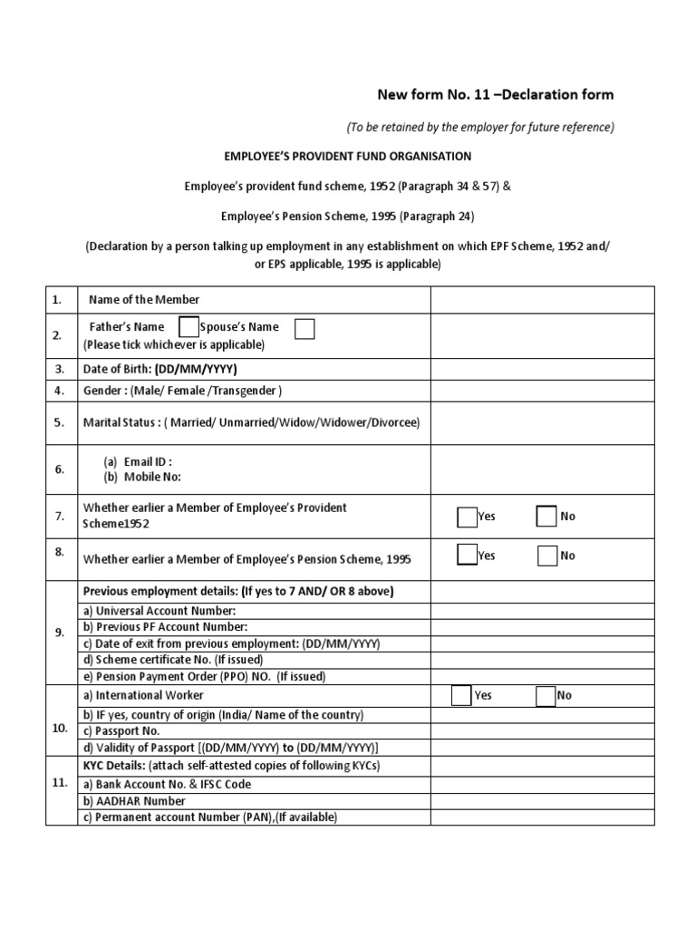 Form 11 - PF Declaration1 | Download Free PDF | Government And ...
