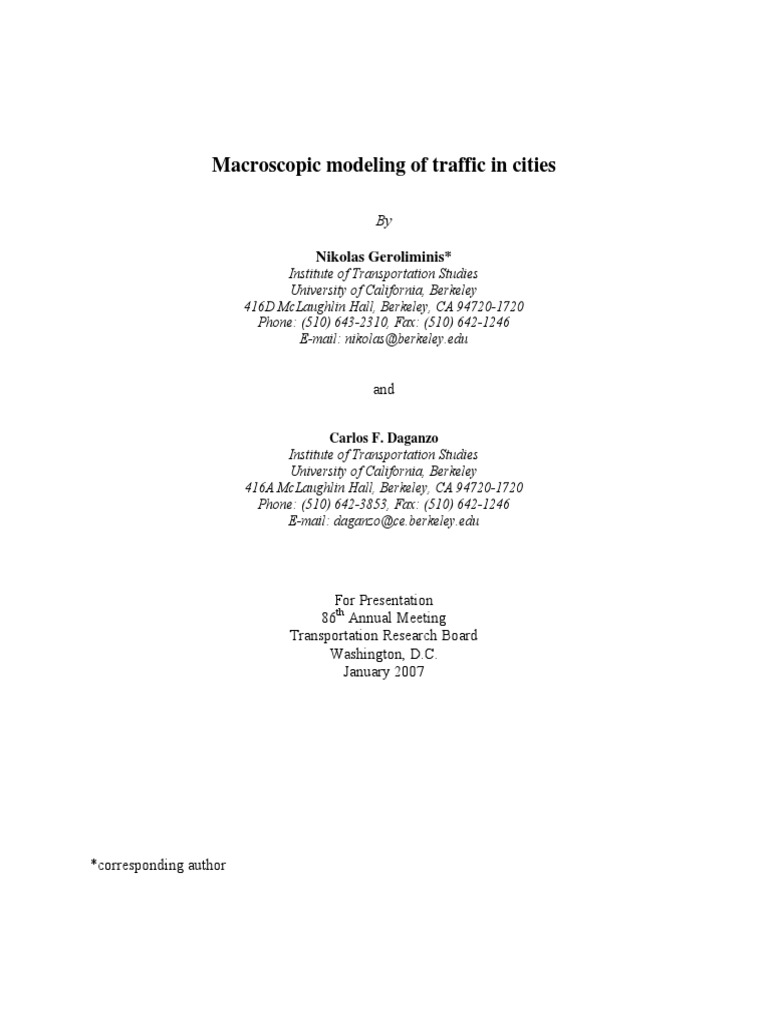 Macroscopic Modeling of Traffic in Cities PDF | PDF | Traffic ...