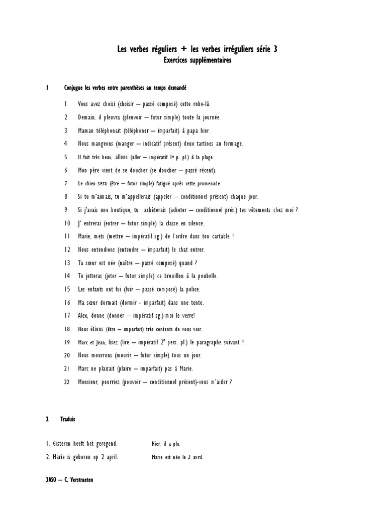 Les Verbes Réguliers + Série3 (Corrigé) | PDF | Verbe | Onomastique