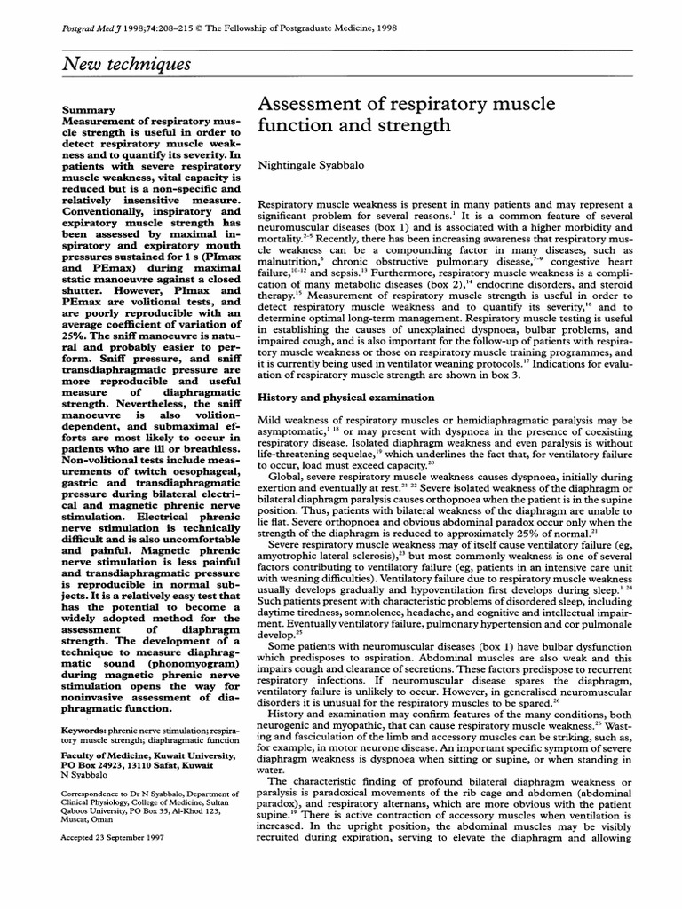Assessment of Respiratory Muscle Function Strength | PDF | Weakness | Lung