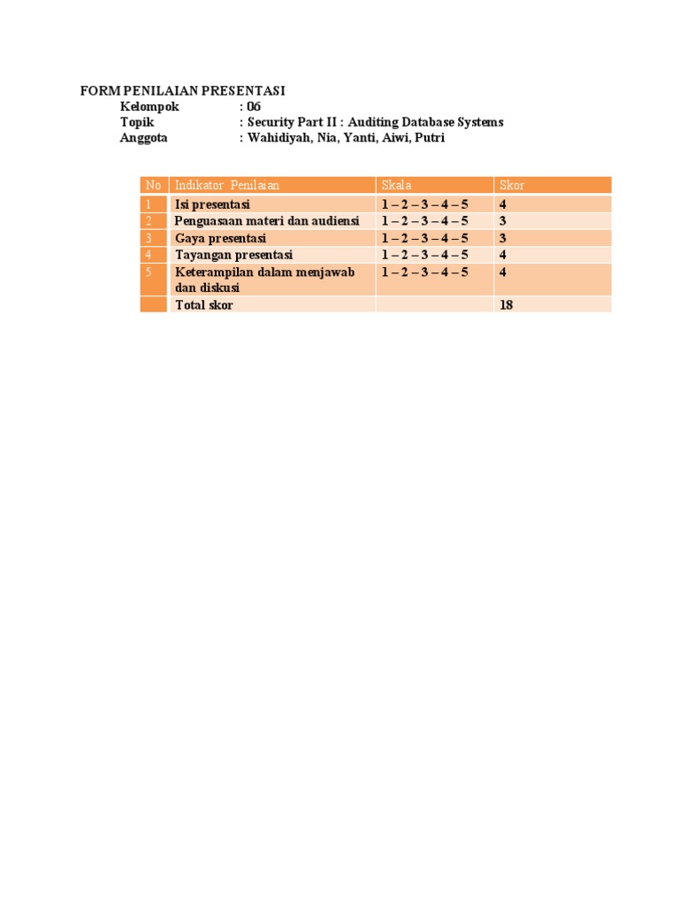 Form Penilaian Presentasi | PDF