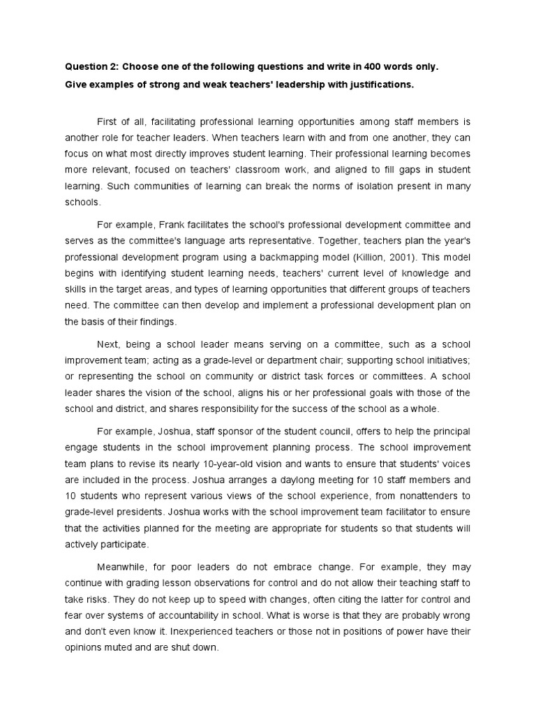 Strength and Weakness of Teacher Leader | PDF | Education Reform | Teachers