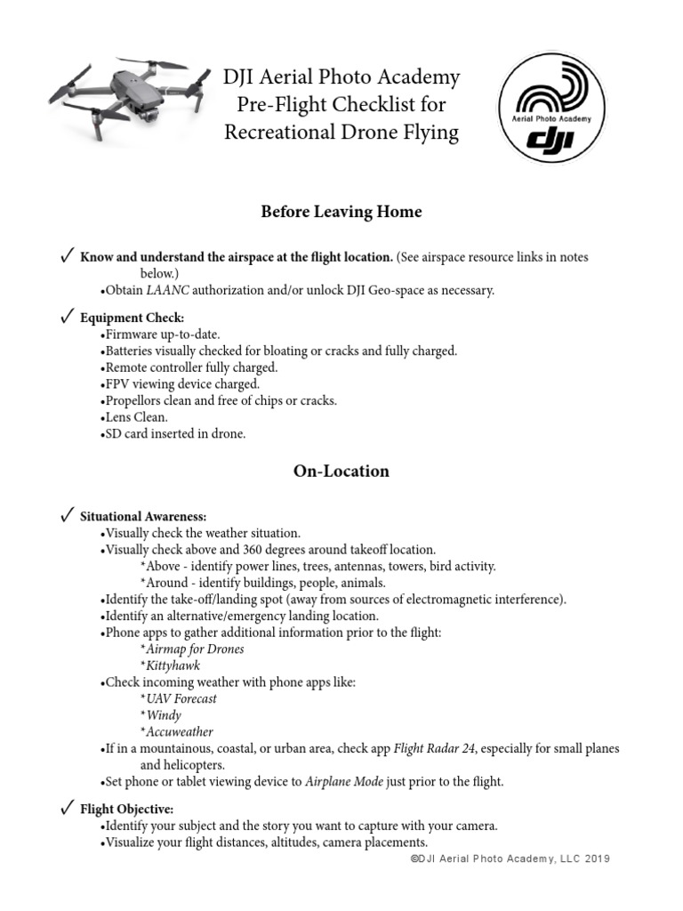 Pre Flight Checklist DJI APA 10 2019.01 | PDF | Unmanned Aerial Vehicle ...