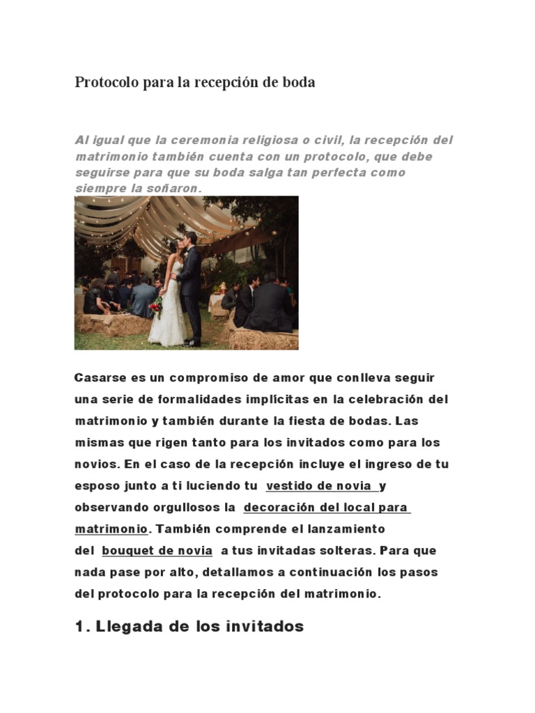 Protocolo para La Recepción de Boda | PDF | Boda | Matrimonio