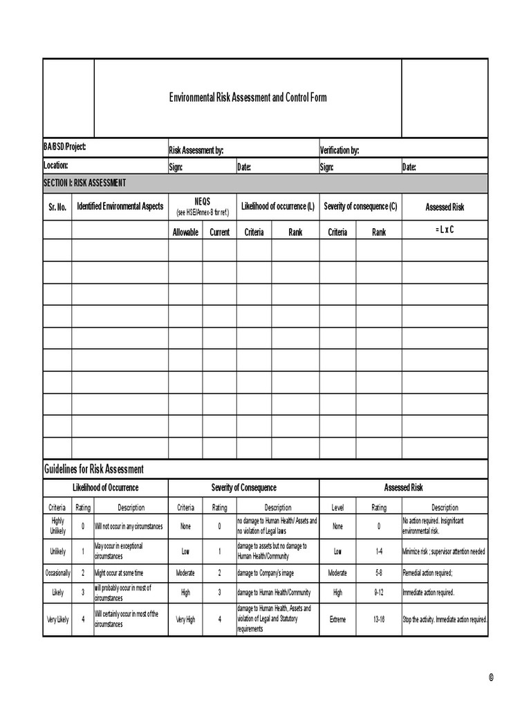 HSE FRM-38 Environmental Risk Assessment and Control Form PDF | PDF ...