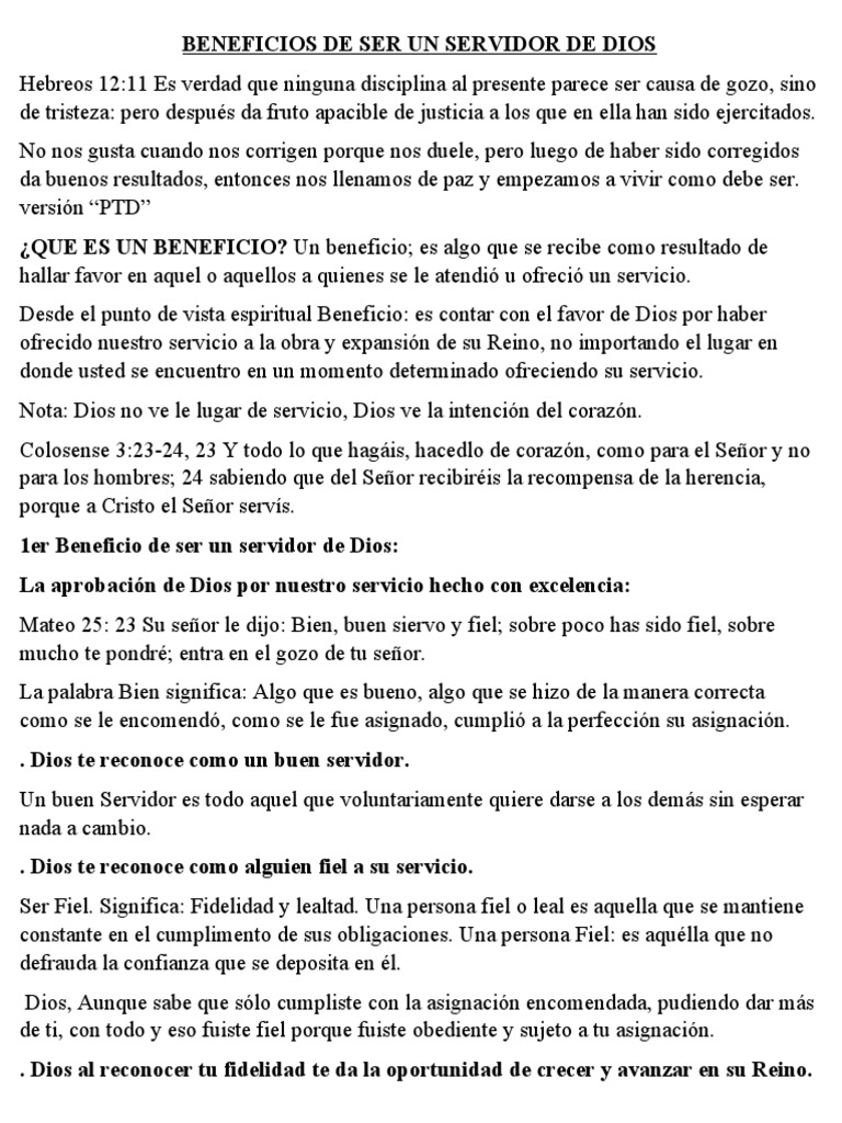 Beneficios de Ser Un Servidor de Dios | PDF | espíritu Santo | Salvación