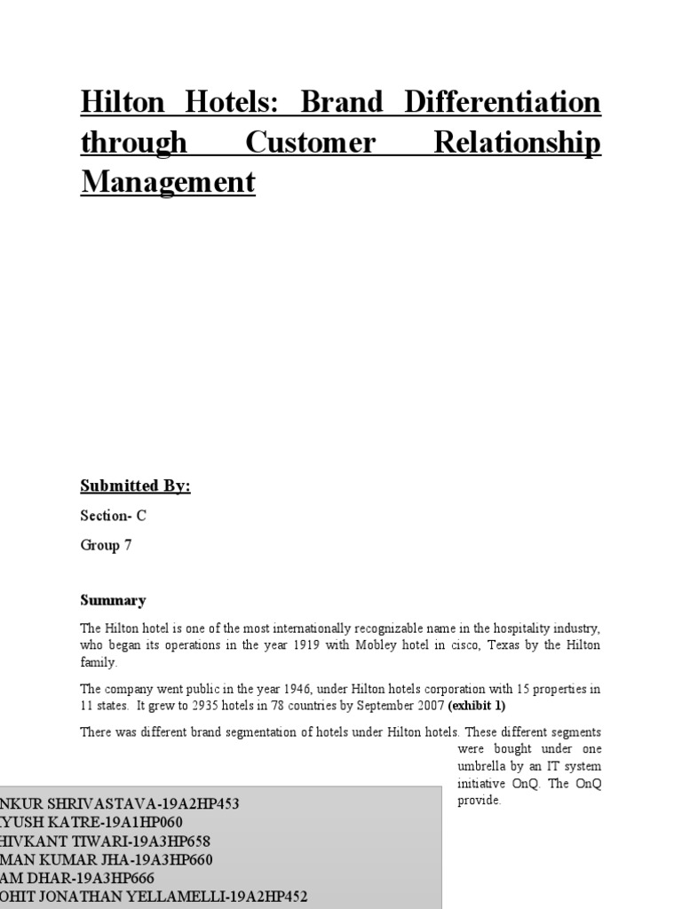 HIton Hotel Case | PDF | Hilton Worldwide | Customer Relationship ...