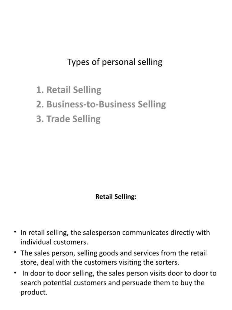 Types of Personal Selling | PDF