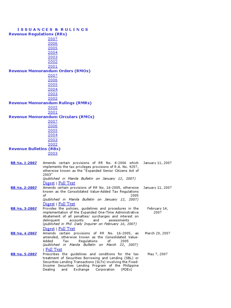 Issuances & Rulings Revenue Regulations (RRS) : Digest Full Text | PDF ...