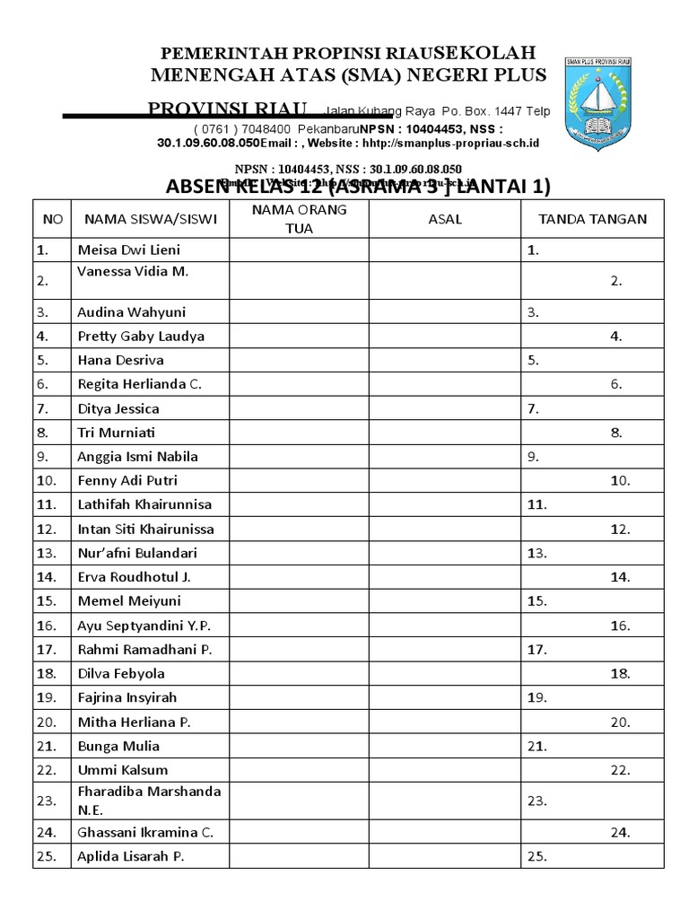Absen Orang Tua Siswa | PDF