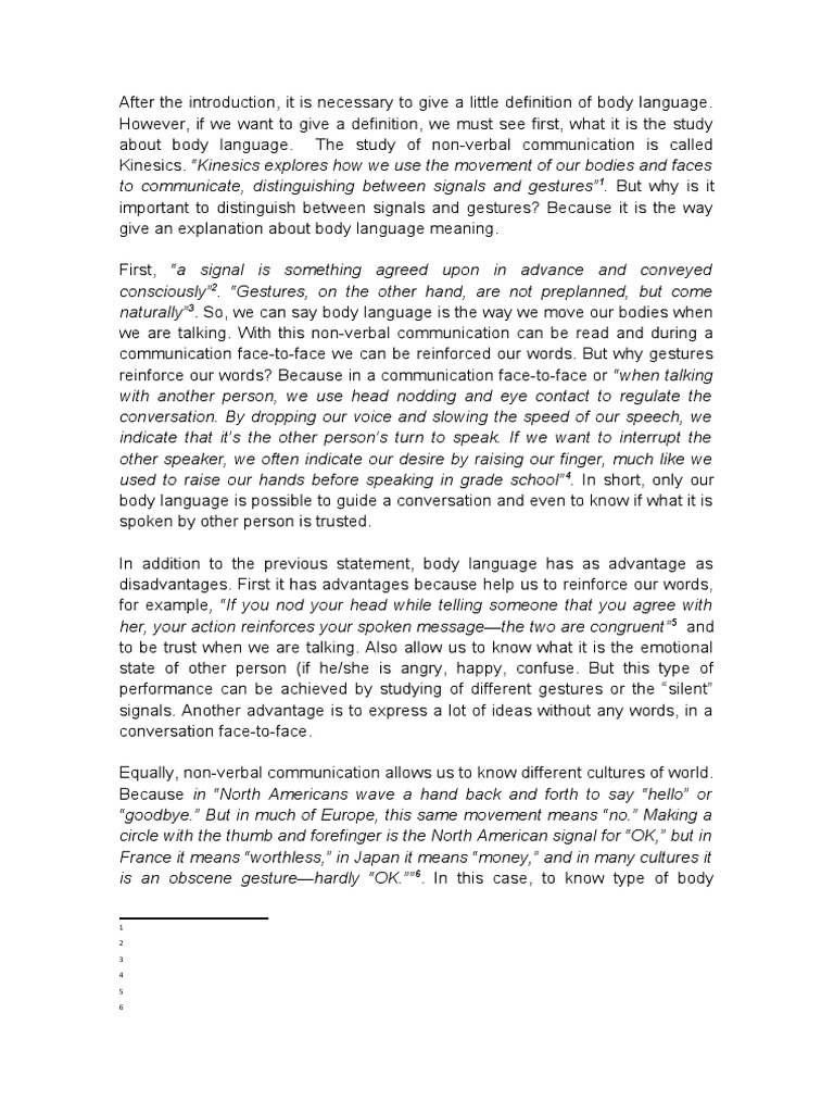 Body Language - Essay | PDF | Body Language | Nonverbal Communication