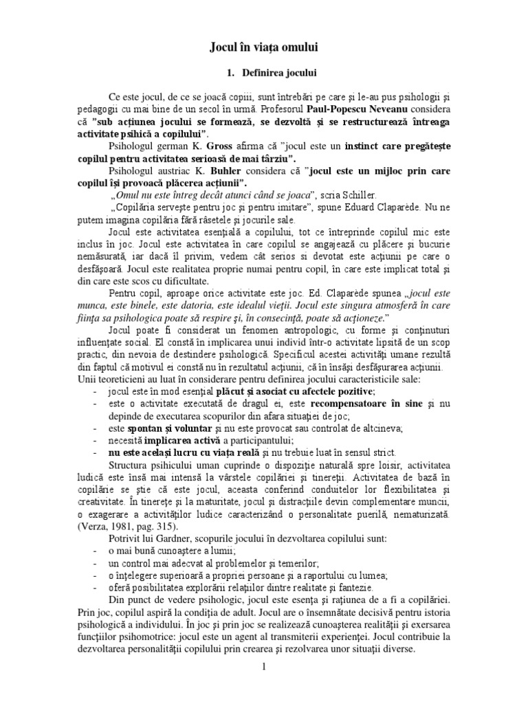Jocul in Viata Omului PDF | PDF