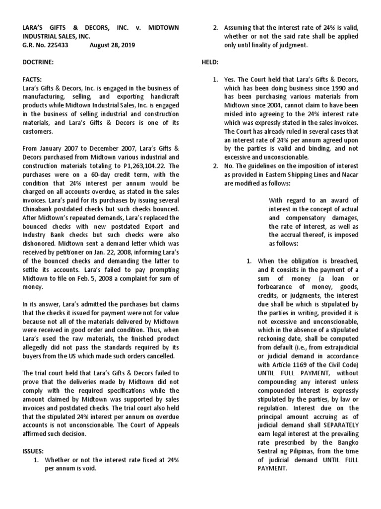 Lara's Gifts v. Midtown Industrial | PDF | Liquidated Damages | Interest