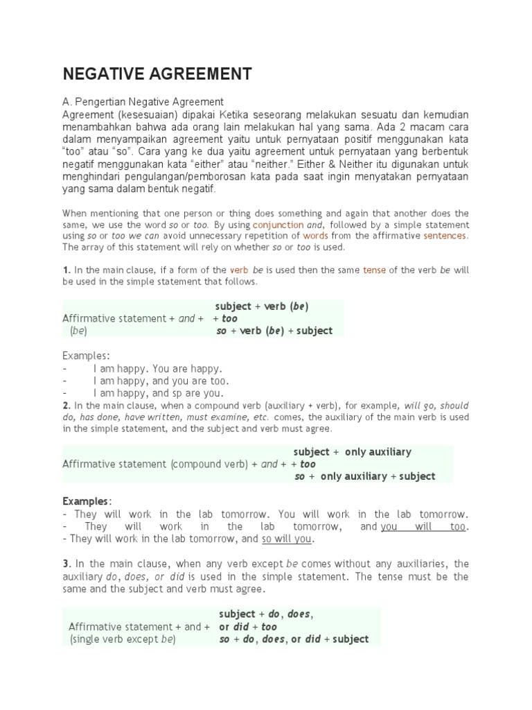 Negative Agreement | PDF | Verb | Linguistic Typology