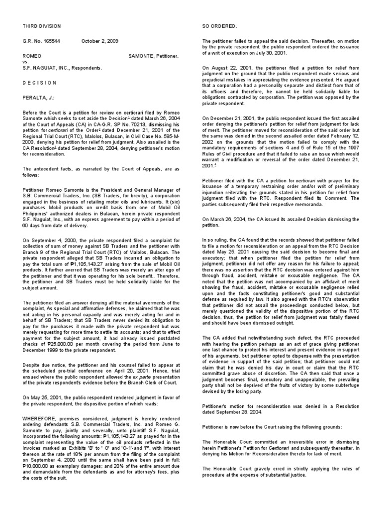 Romeo Samonte Vs SF Naguit Inc | PDF | Judgment (Law) | Negligence