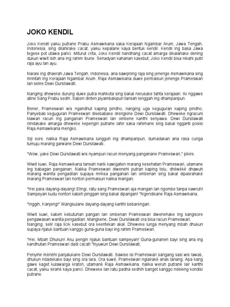 Cerita Rakayat JOKO KENDIL | PDF