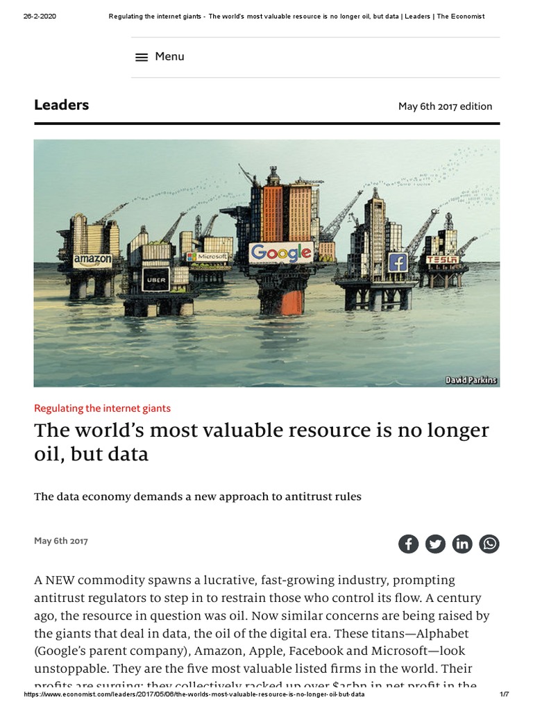 The World's Most Valuable Resource Is No Longer Oil, But Data - The ...