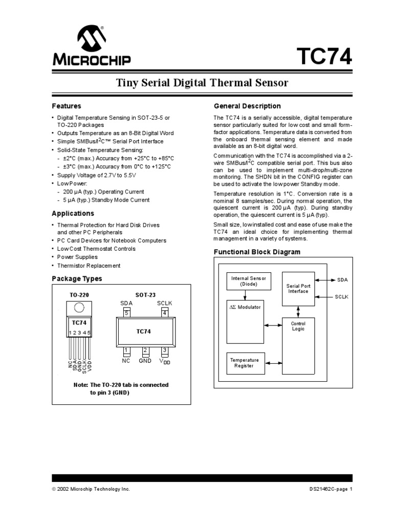 Tiny Serial Digital Thermal Sensor: Features General Description | PDF | Electronic Engineering ...