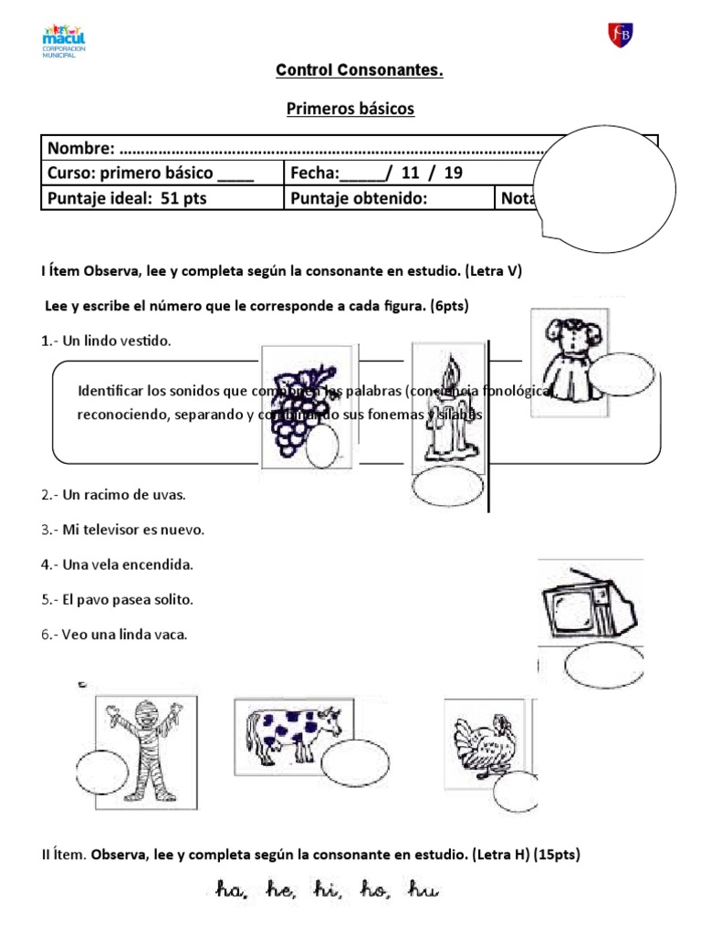 Actividades de Consonantes para Primer Grado | PDF