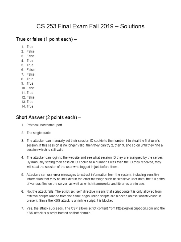 cs253 Final 2019 Solutions | PDF | Transport Layer Security | Cyberspace