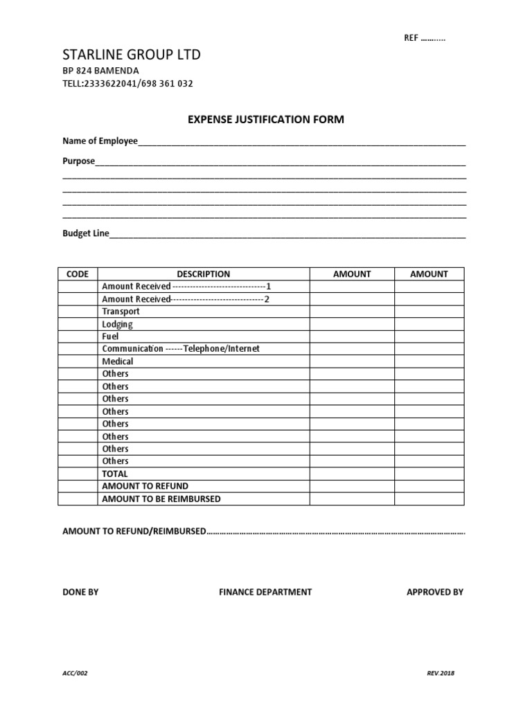 Expense Justification Form | PDF